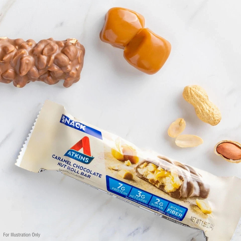 (3 pack) Atkins Caramel Chocolate Nut Roll Snack Bar, Protein Snack ...