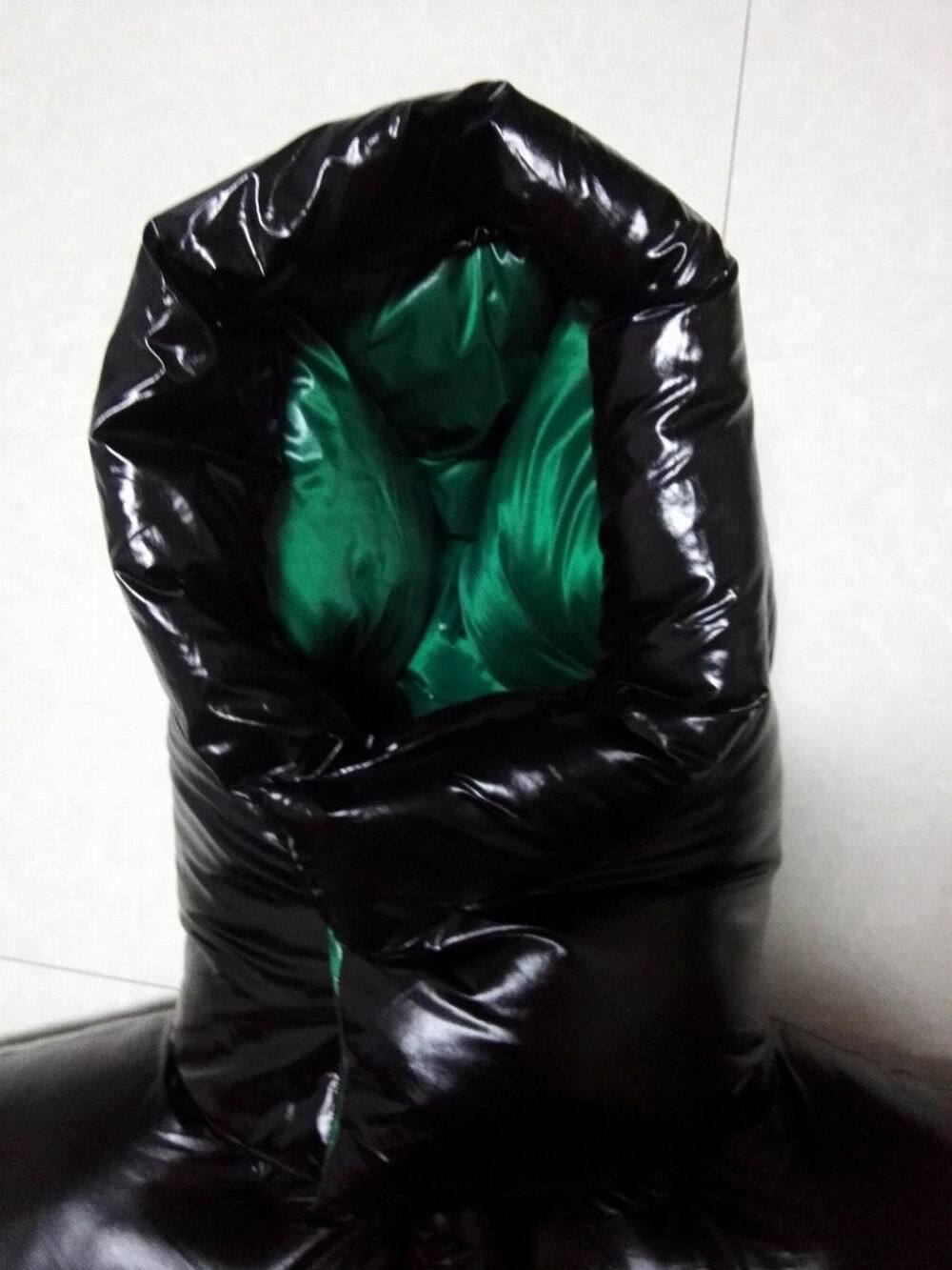 Shiny nylon ski down suit overall coat hood parka catsuit 2-6kg filling ...