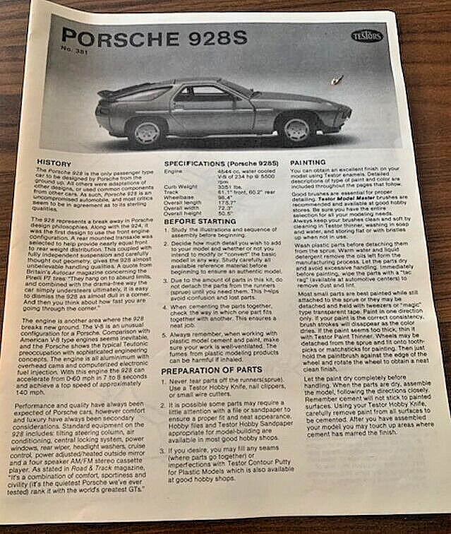 Rare! Vintage 1:24 Testors Porsche 928s (or build as 928) No. 381 ...