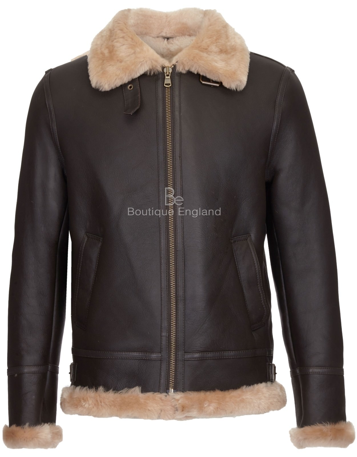 Men's B3 Brown Beige fur Bomber Sheepskin Shearling Real Leather Jacket ...
