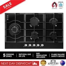 Technika H950STBGFPRO 900mm 5 Burners Gas Cooktop - Black Glass for ...