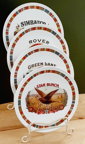 Set of 4 Pottery Barn Fireside Club Salad Dessert Plates 8.25" Cigar ...