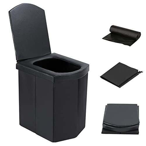 PORTABLE TOILET Camping Bucket Potty Adults Hiking Beach Black Leather ...