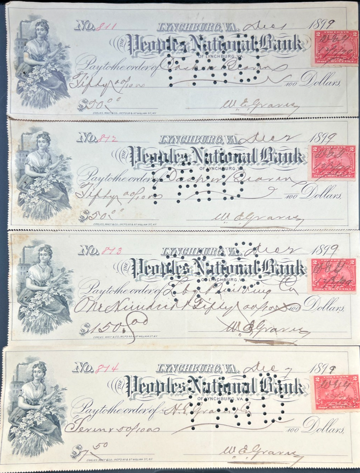 12 Antique Checks 1899 The Peoples National Bank -All Paid Antique ...