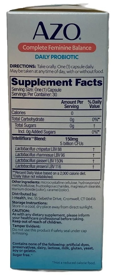 Lot of 2 Azo Complete Feminine Balance Daily Probiotic 30 Capsules Exp ...