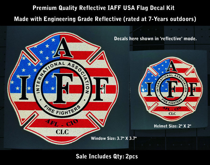 IAFF Firefighter REFLECTIVE Decal Sticker Kit 2pcs USA Flag American ...