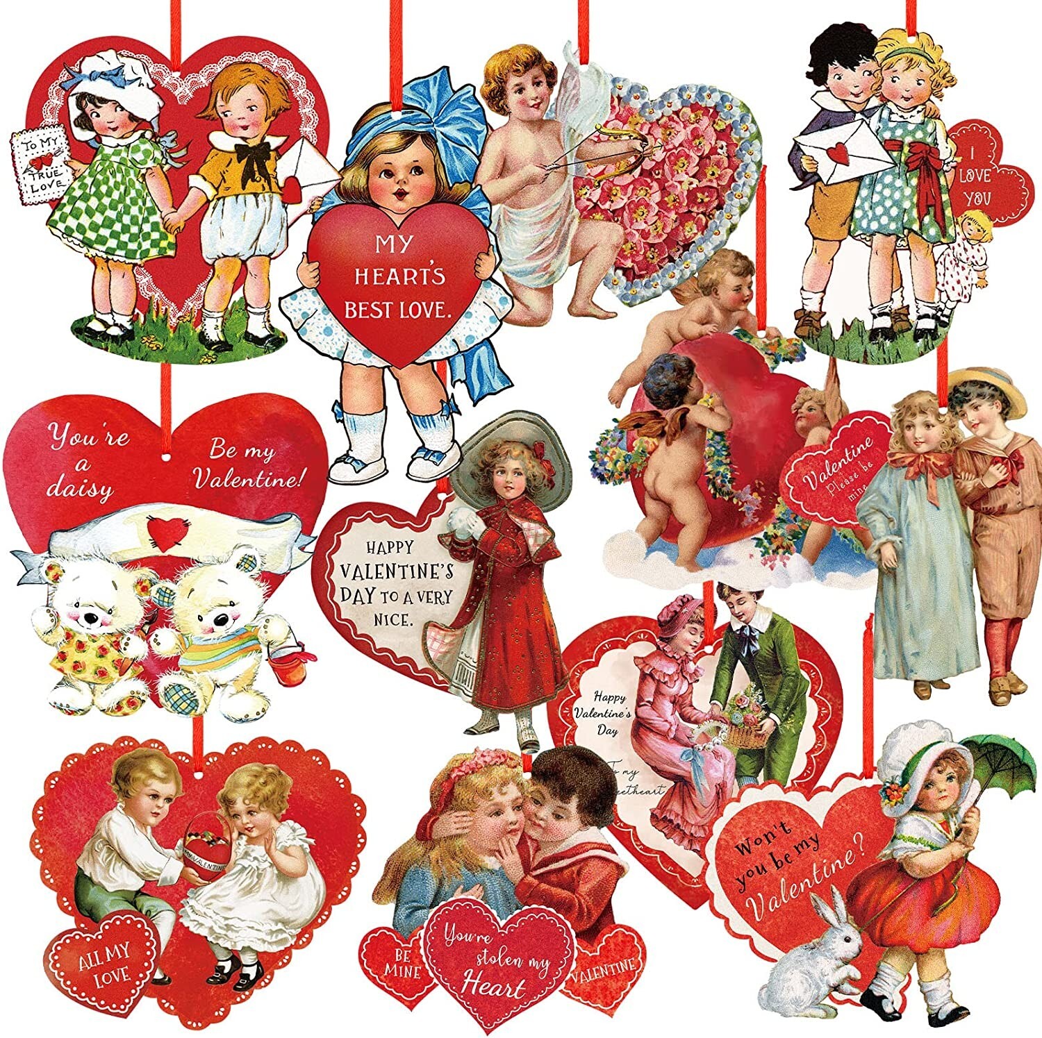 48PCS Vintage Valentines Day Cutouts, Retro Valentine Cut outs ...