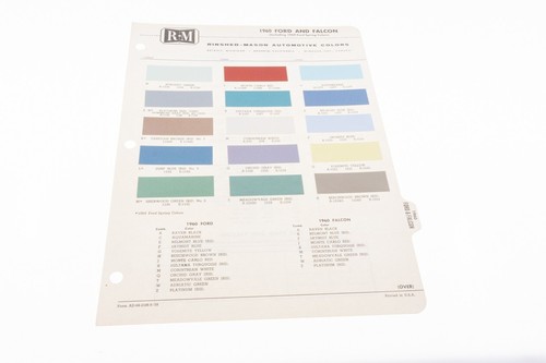Vintage R-M Rinshed-Mason 1960 FORD and FALCON Paint Color Chart in ...