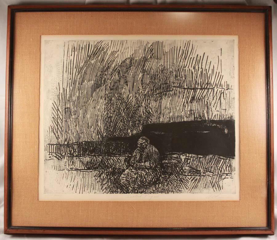 Early Etching by HAROLD ALTMAN "Seated Figure" Signed Artist's Proof ...