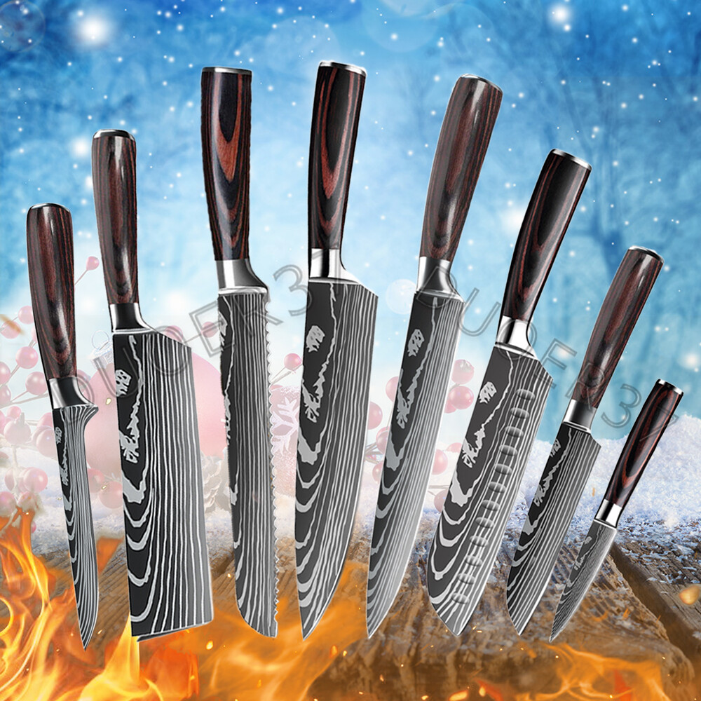 Küchen Kochmesser Messerblock Set Damaskus Muster Edelstahl Messer Mit ...