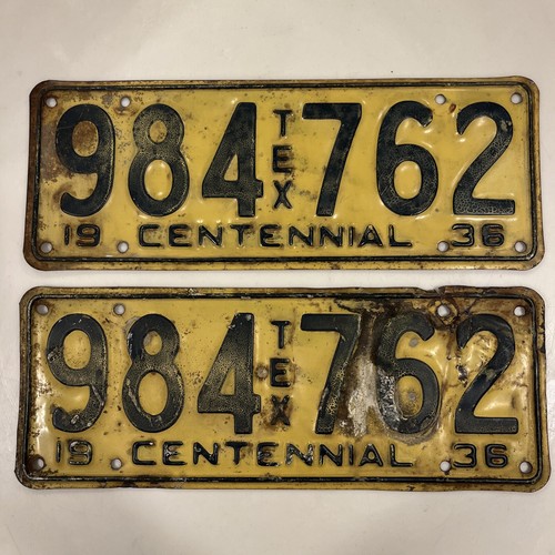 Pair 1936 Texas License Plate Tag Centennial Yellow & Black | eBay