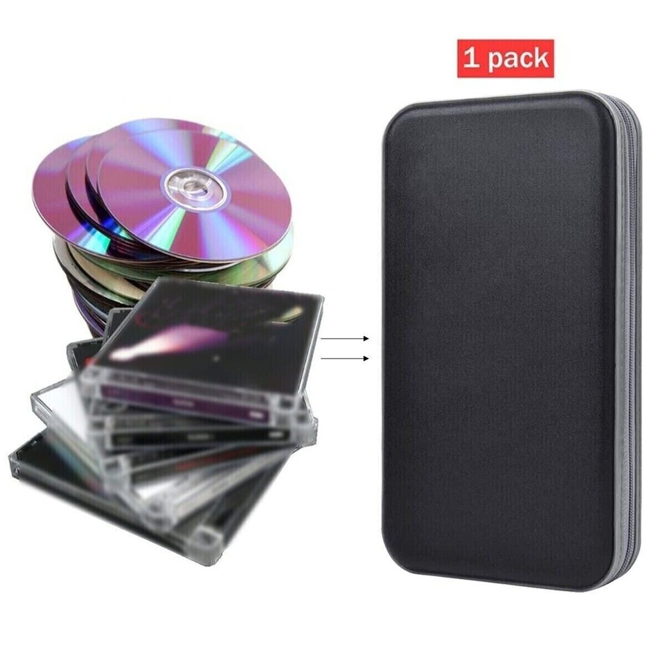 CD Case Hard Plastic DVD Case Portable Zipper Holder Large Storage for ...