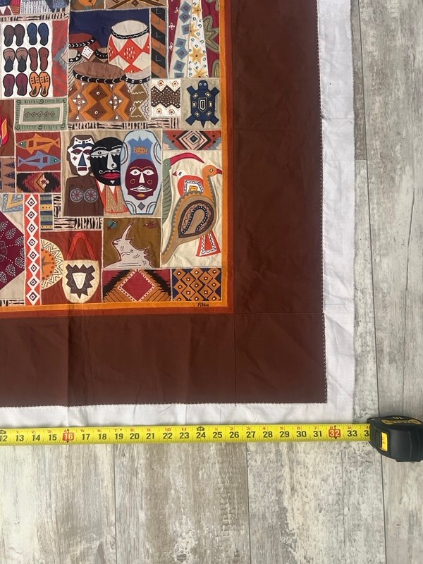 Signed African Applique Textile Narrative Story Folk Art Cloth Wall ...