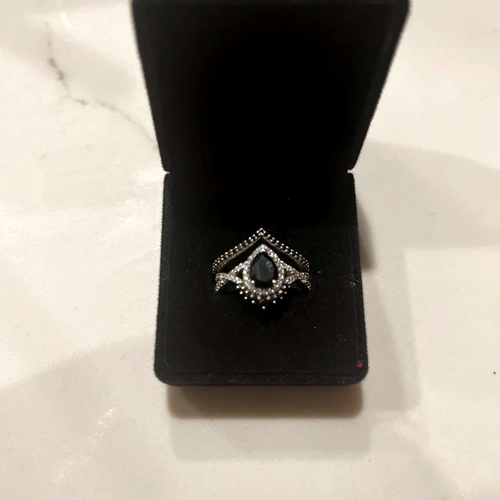 2Ct Pear Cut Lab Created Black Diamond Bridal Set Ring In 14K White ...