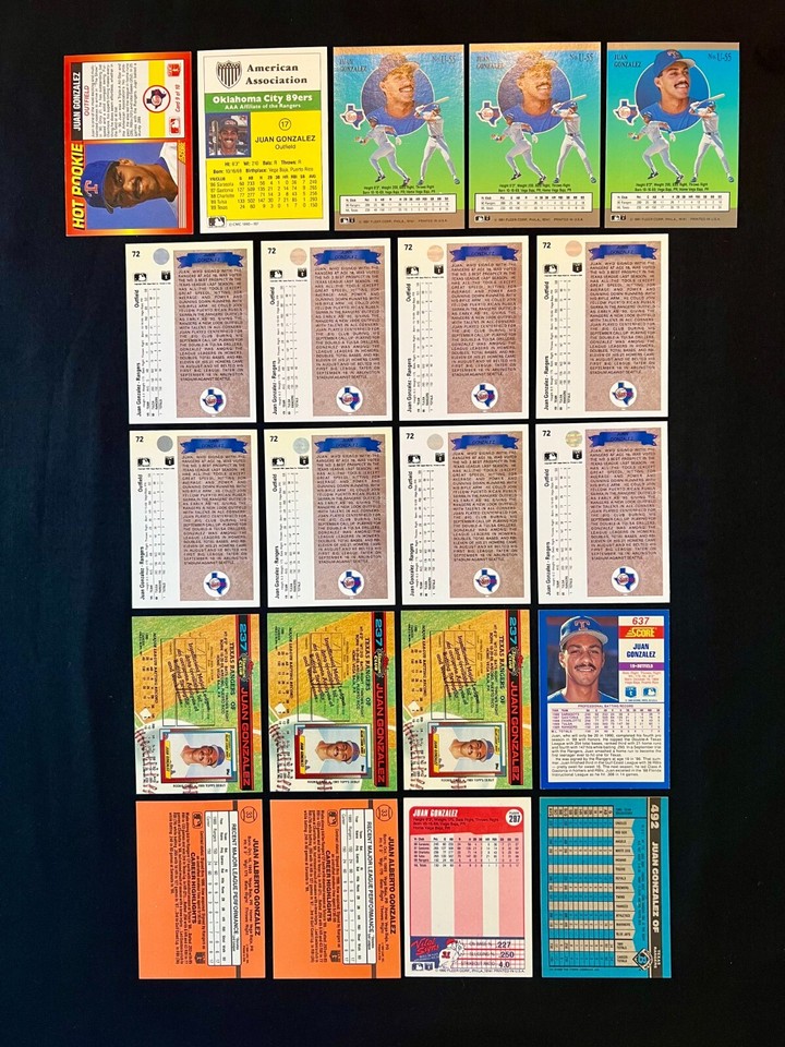Nice Juan Gonzalez Rookie Card Lot of 21 91 Ultra Update 90 UD St Club ...