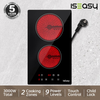 Ceramic Hob, 2 Zone Electric Hob 30cm, Built-in Ceramic cooker,Timer ...
