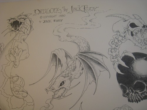 Vintage original tattoo flash art ..11 x 14 in. . ' DRAGONS, JACK RUDY ...