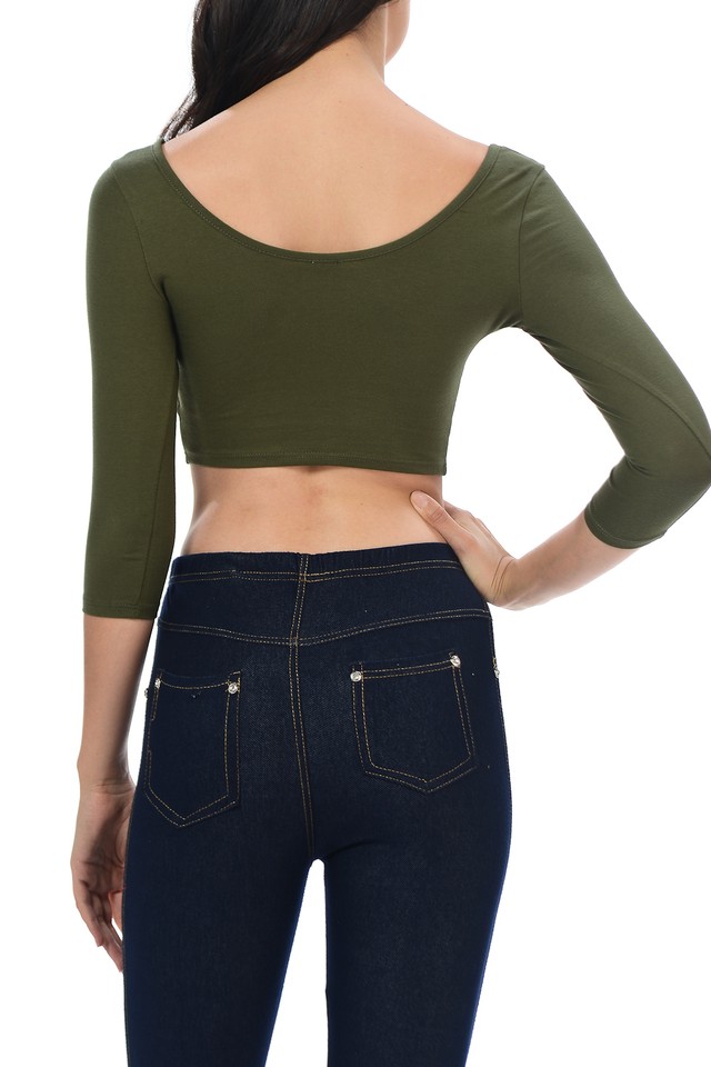 Auline Colletion Womens Solid Color Basic Cropped Top Crop top Scooped ...