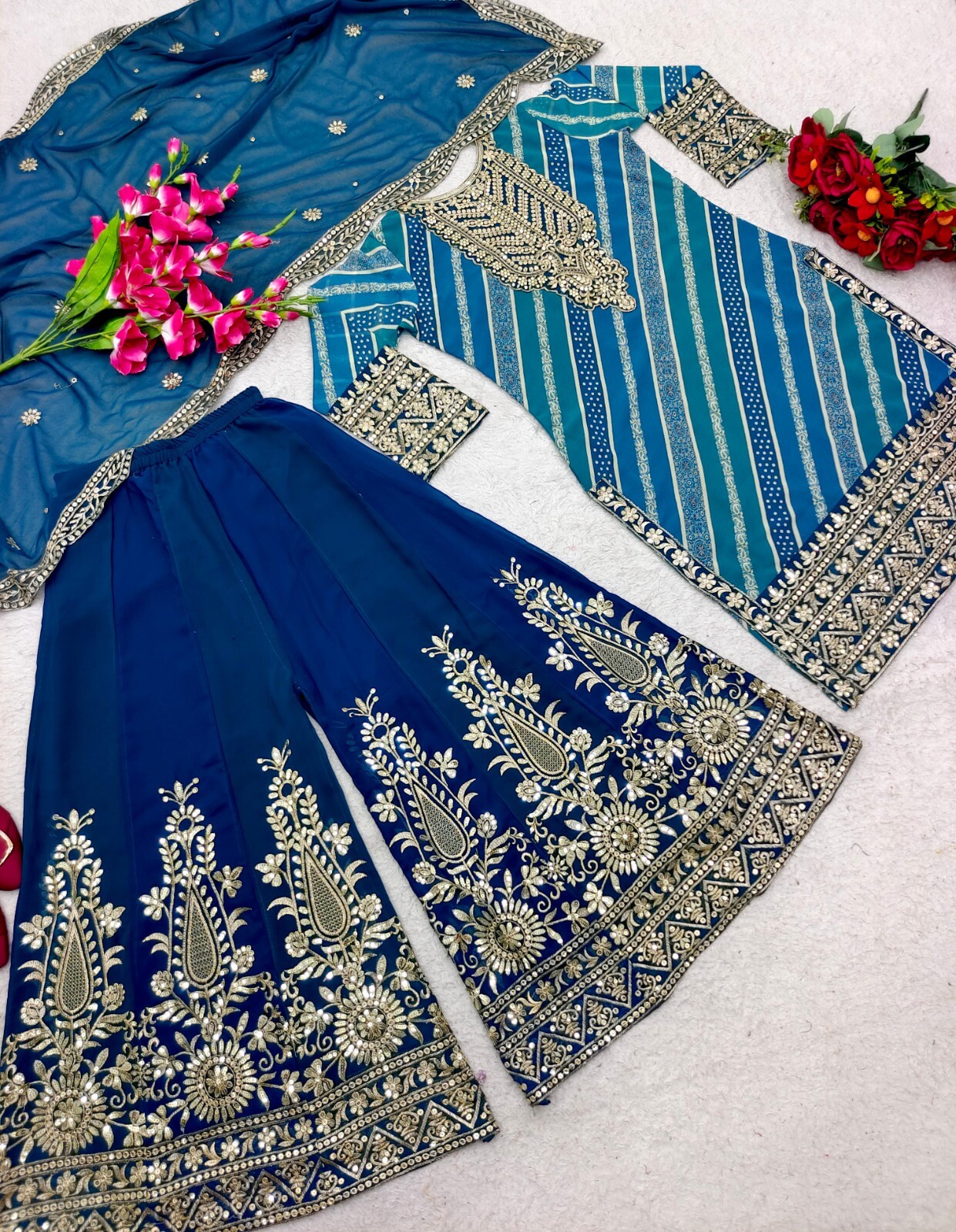 Designer Leheriya Sharara Suit Eid Festival Wear Stylish Partywear ...