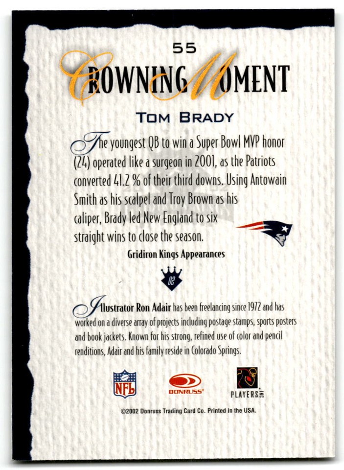 2002 Donruss Gridiron Kings #55 Tom Brady New England Patriots | eBay