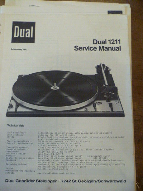 DUAL 1211 Turntable Service Manual | eBay