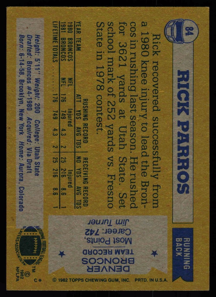 1982 Topps #84 Rick Parros | eBay