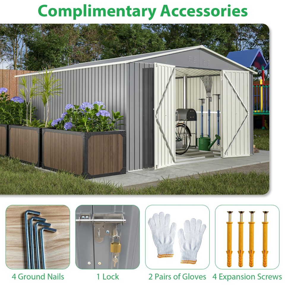 11x 13ft Outdoor Storage Metal Shed w/ Floor Frame Kit Garden Building ...