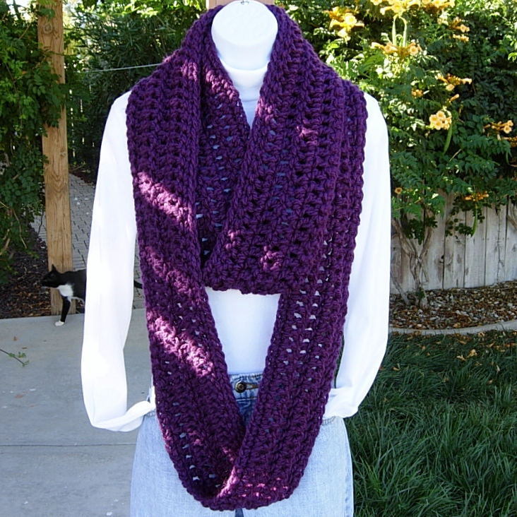 Dark Solid Purple Infinity Scarf, Long Handmade Crochet Knit Circle ...