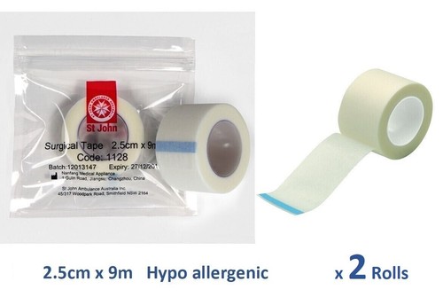 St John First Aid Hypo-Allergenic Surgical Tape 2.5cm x 9m 2 Rolls B377 ...