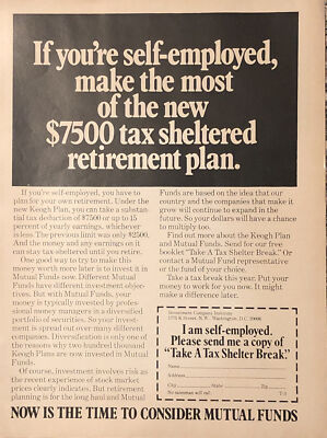 1974 Investment Company Institute PRINT AD Mutual Funds Keough Plan VTG ...