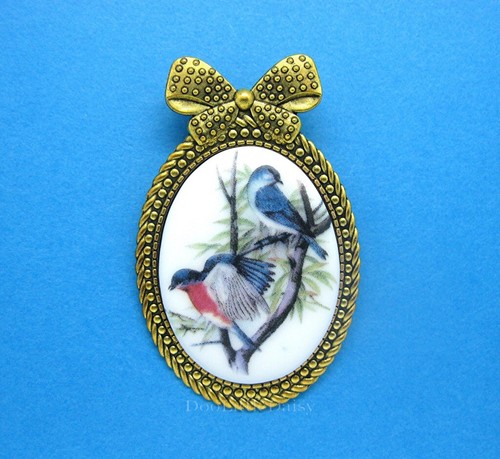 Porcelain Eastern Bluebird couple Cameo AG Costume Jewelry Pin Brooch ...