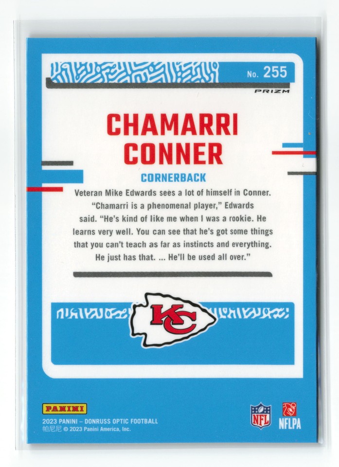 CHAMARRI CONNER #255 2023 PANINI OPTIC CHIEFS RATED ROOKIE RC HYPER ...