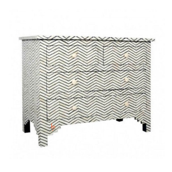 Handcrafted Antique Bone Inlay Chest of 4 Drawers | Black Zig Zag ...
