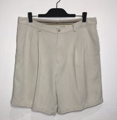 Tommy Bahama Beige Relex Shorts 100% Silk Pleated Front Relaxed Fit ...
