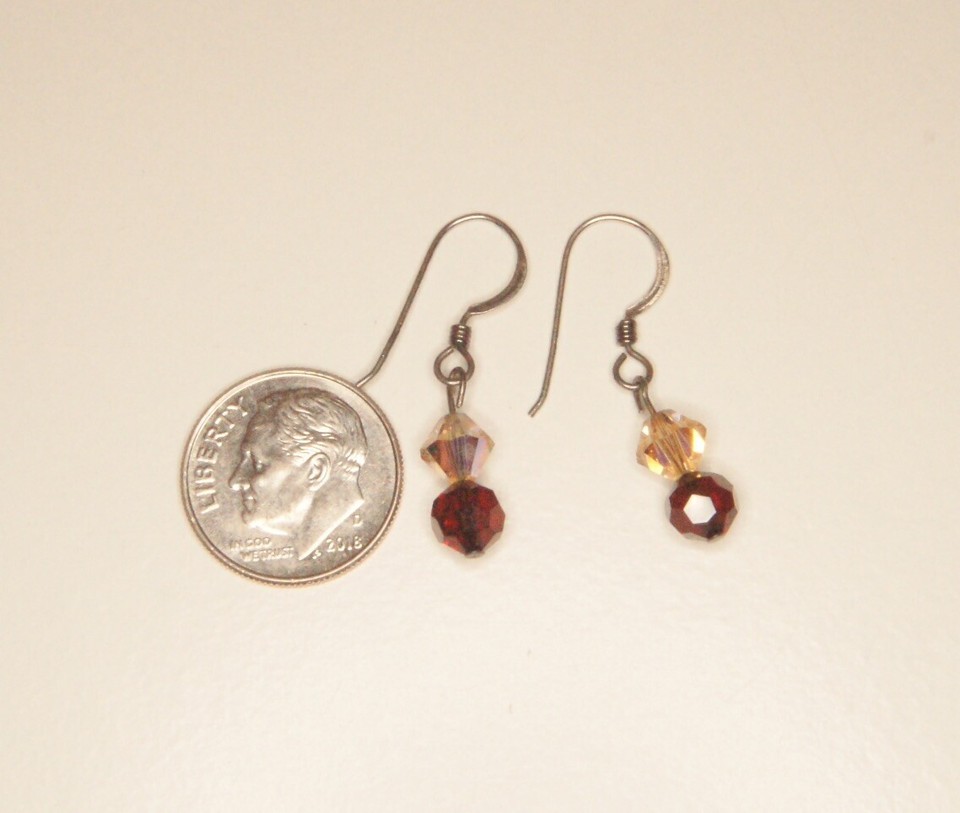Sterling Silver Clear And Red Crystal Bead Drop Dangle Earrings | eBay