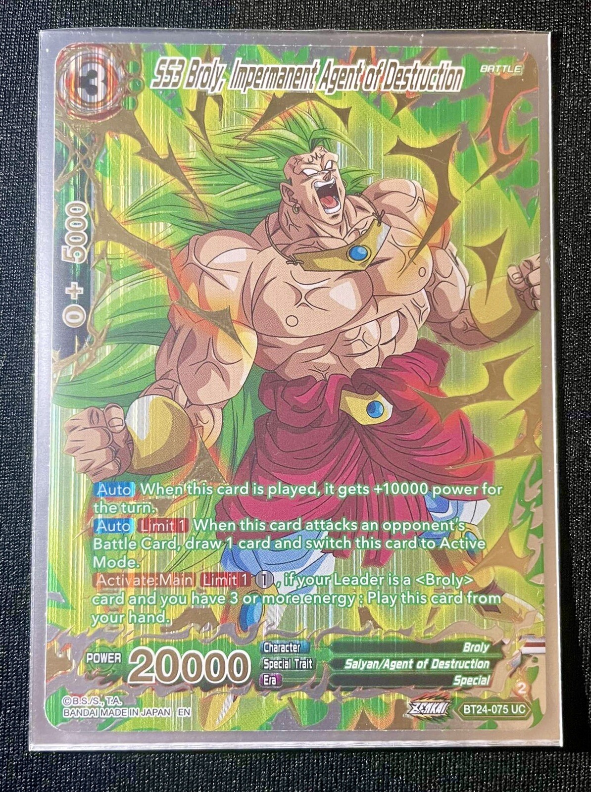 SS3 Broly, Impermanent Agent of Destruction BT24-075 UC Collectors Gold ...