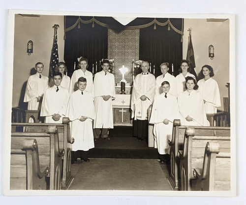 1960s Catholic Choir Boys Girls Priest Alter Candles Vintage Photo ...
