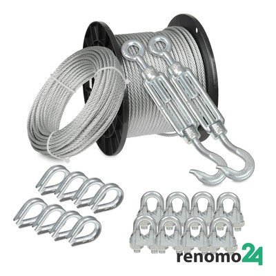 PVC Drahtseil +Zubehör SET Ummantelt Verzinkt Stahlseil Kausche ...