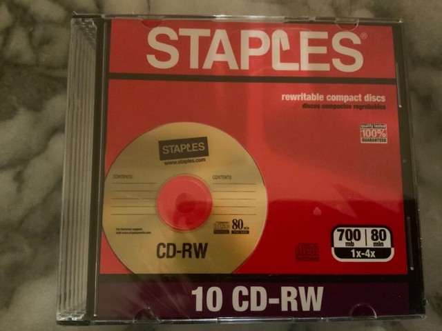PK of 10 Staples Cd-rw Rewritable Discs 12x Speed 80 Minutes 700 MB for ...
