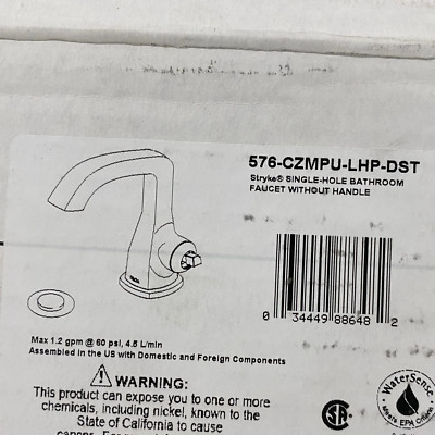 Delta 576-CZMPU-LHP-DST Stryke 1.2 GPM 1-Hole Bathroom Faucet Less ...