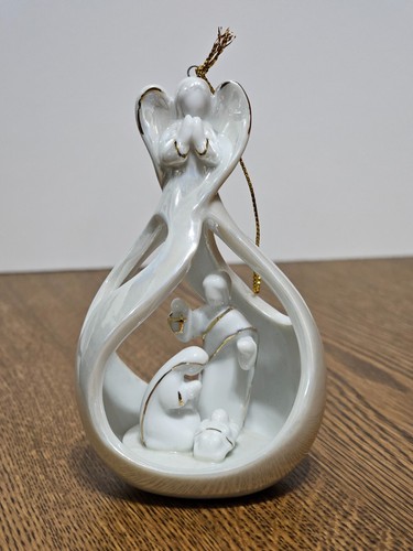 Apple Tree Designs Angel Nativity Ornament White Fine Porcelain Gold ...