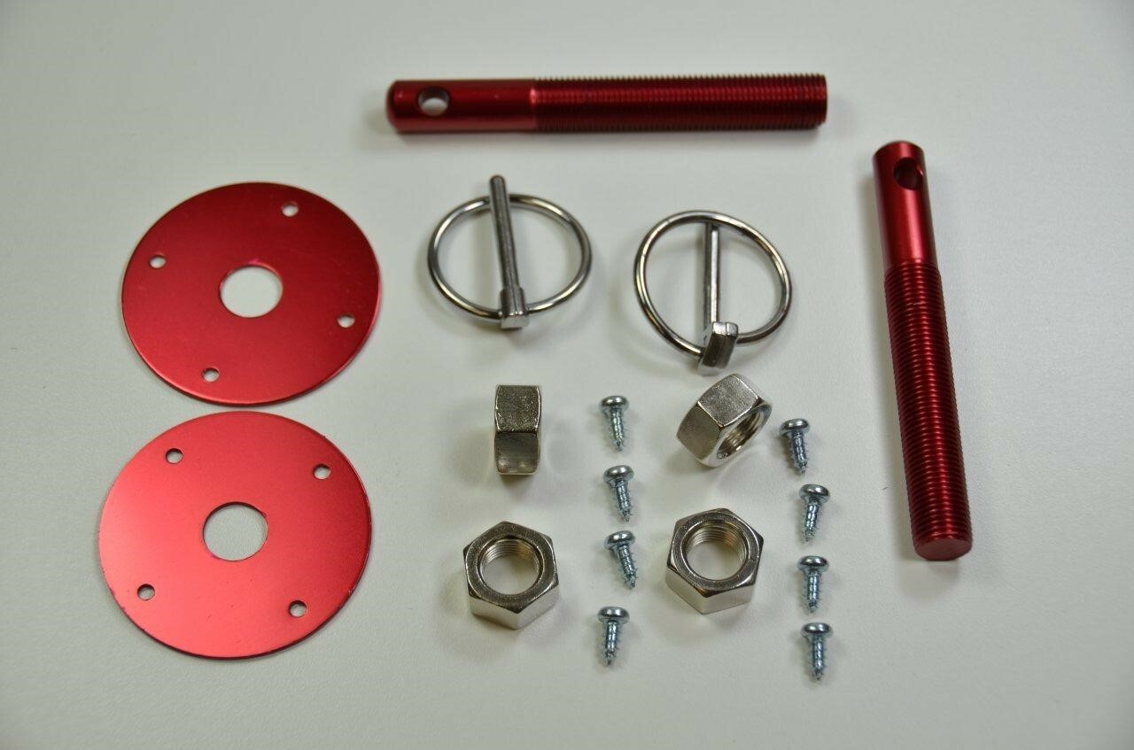Red Aluminum Hood Pin Kit Flip Over Chevy Ford GM Hot Rod Muscle car ...