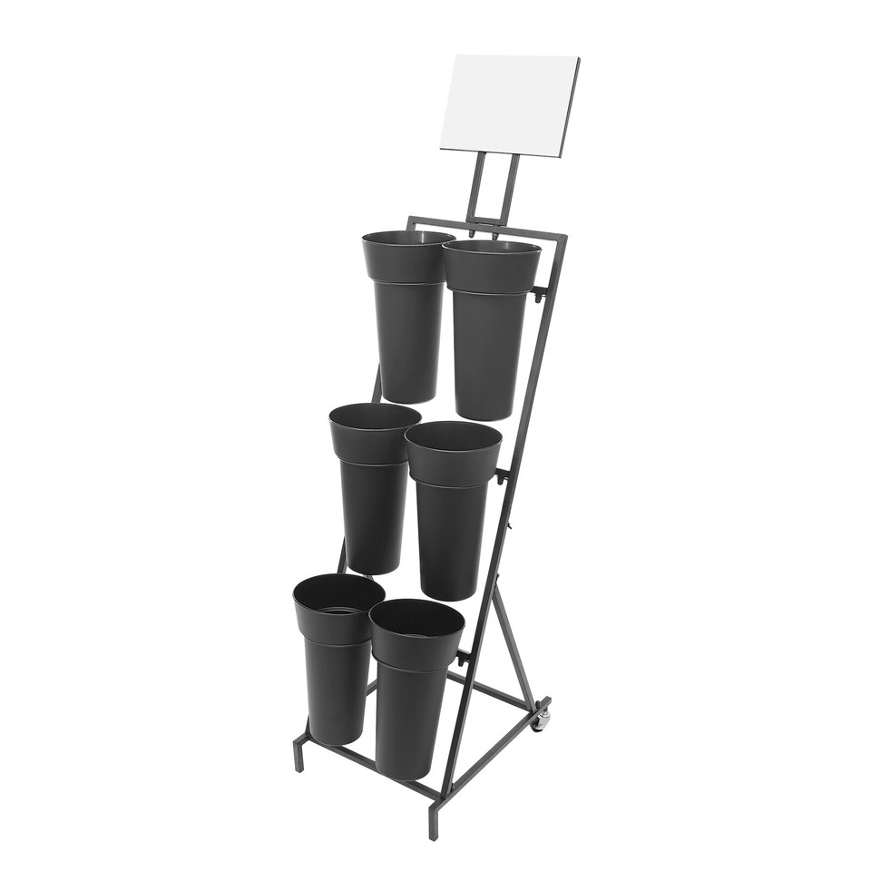 3-Tier Metal Flower Display Stand Florist Bouquet Shelf with 6 Buckets ...