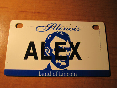 ILLINOIS ALEX Name BICYCLE Plastic PEDAL CAR Promo State License Plate ...
