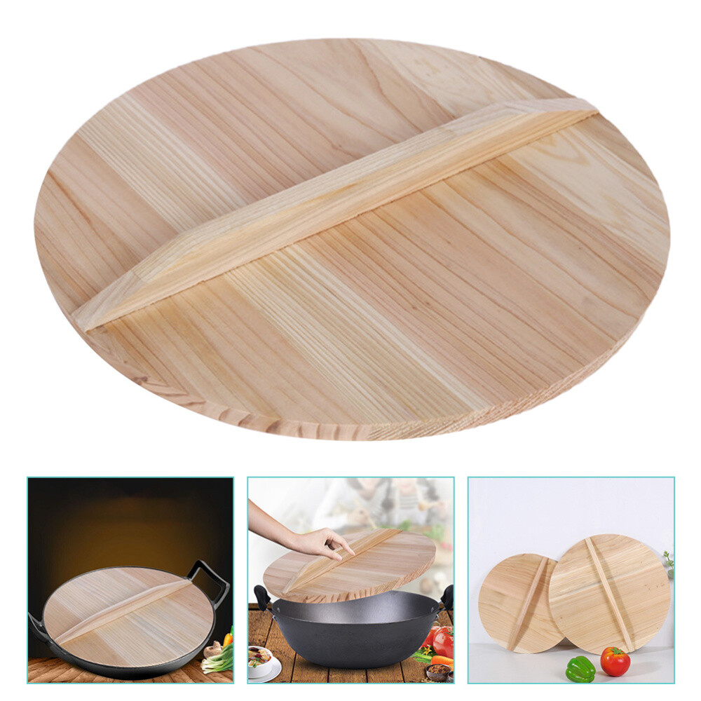 Wooden Frying Pan Cover Wok Accessories Wok Cover Pot Lid Pot Cover Wok ...