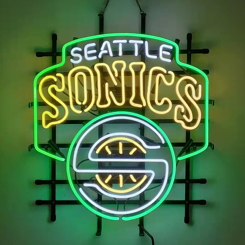 Seattle Sonics Neon Sign 24"x20" Beer Bar Man Cave Wall Decor Artwork ...
