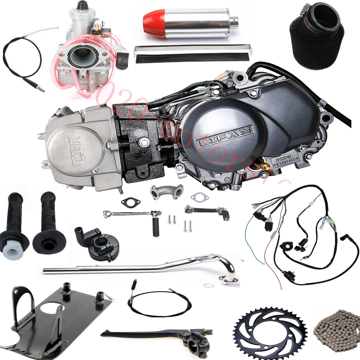 Lifan 125cc Kick Start Engine Motor w/Carby Grips Cable Kit for CRF80F ...