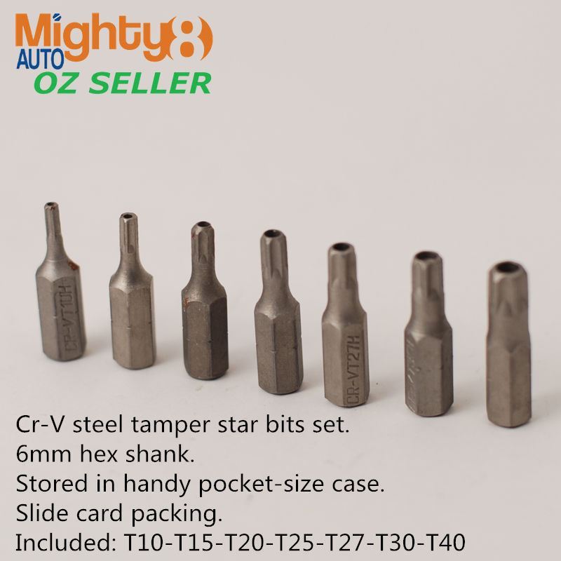 T10H-T40H 7pc 25mm Tamperproof Star / Torx Key Screwdriver Bits Set ...