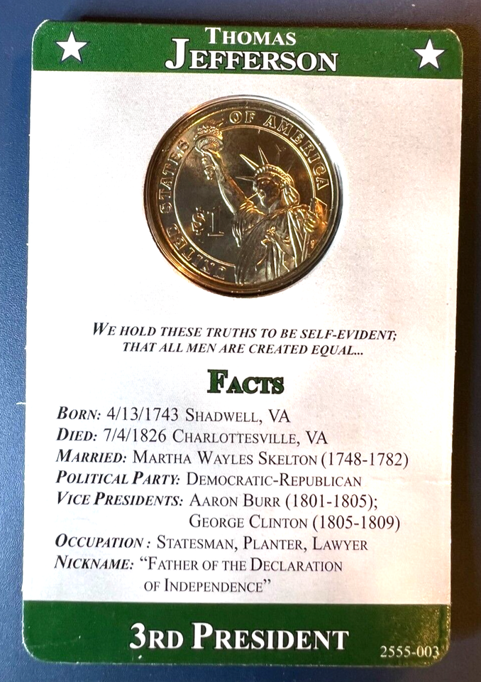 Uncirculated Sealed Presidential Gold Dollar Coin Thomas Jefferson 2007 ...