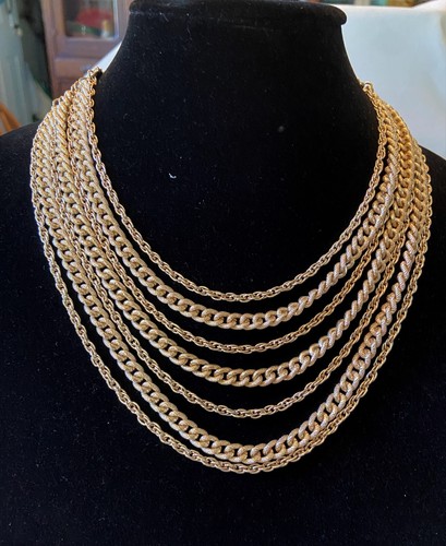 Lovely Vintage Seven Strand Draped Gold Chain Necklace | eBay